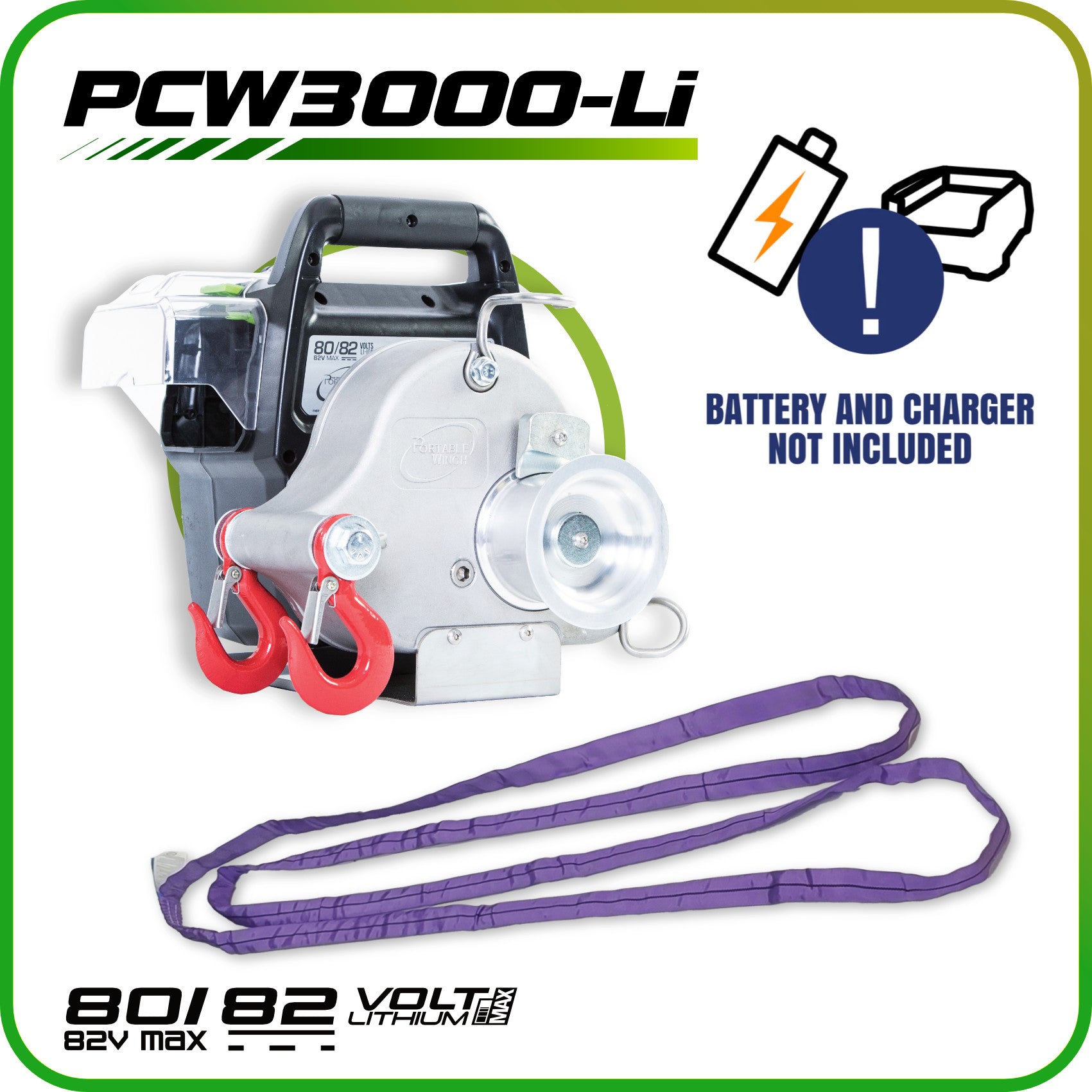 PCW3000-Li Battery-Powered Portable Capstan Winch - 80/82V motor ...